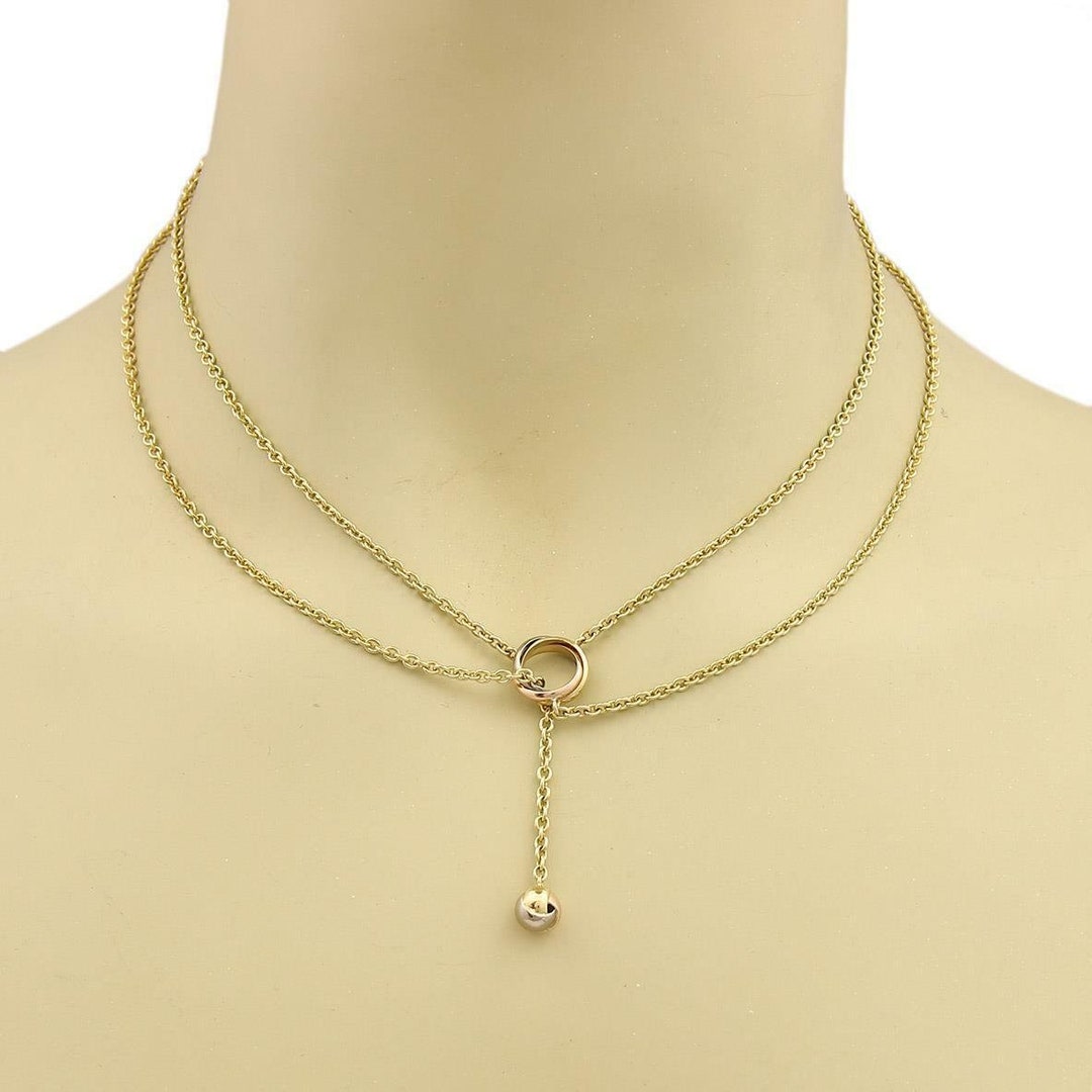 Cartier Trinity 18k Gold Mini Ring Love Knot Pendant Double Lariat Necklace - Etsy