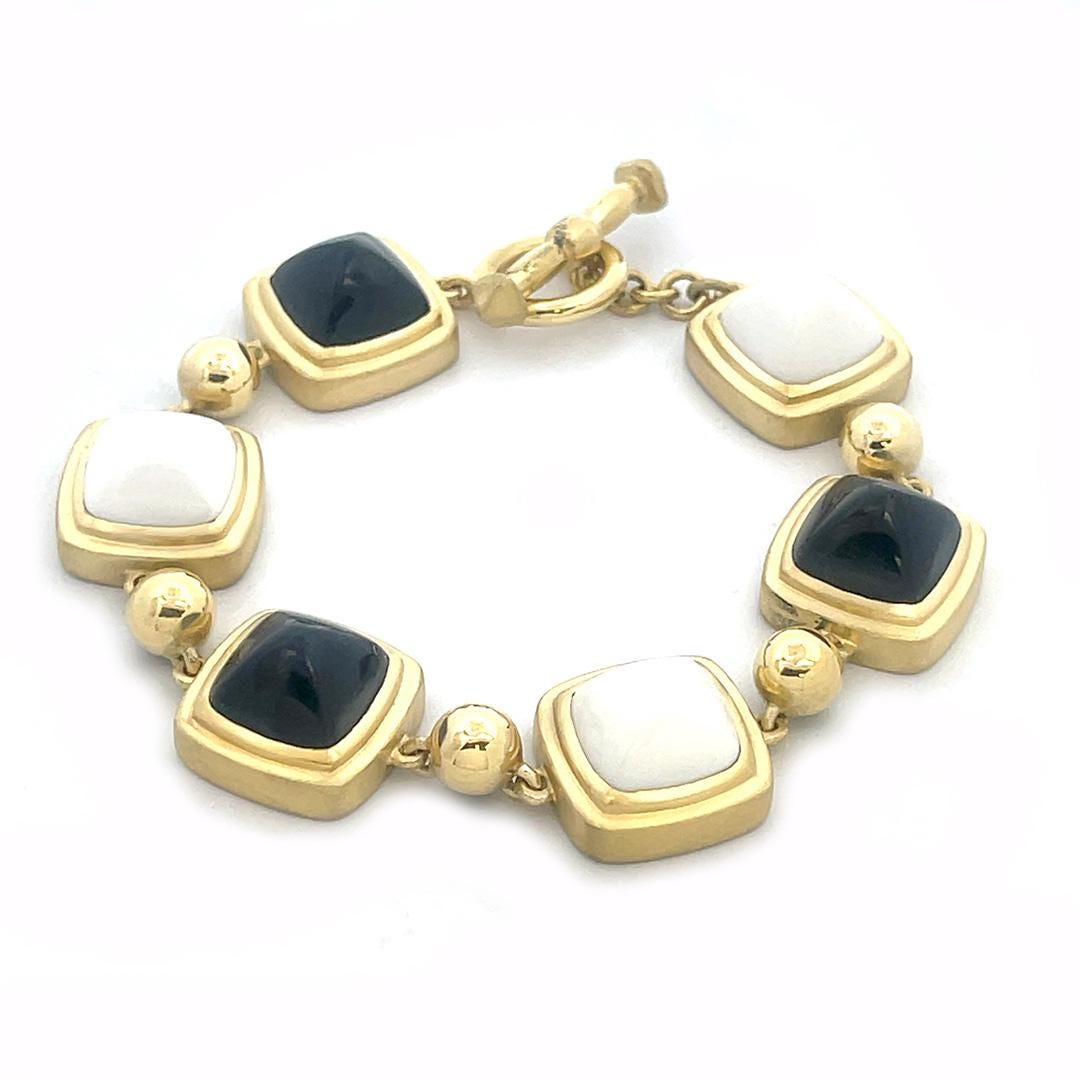 Elizabeth Rand 18k Gold Bracelet Onyx Agate Square Pyramid Style - Etsy