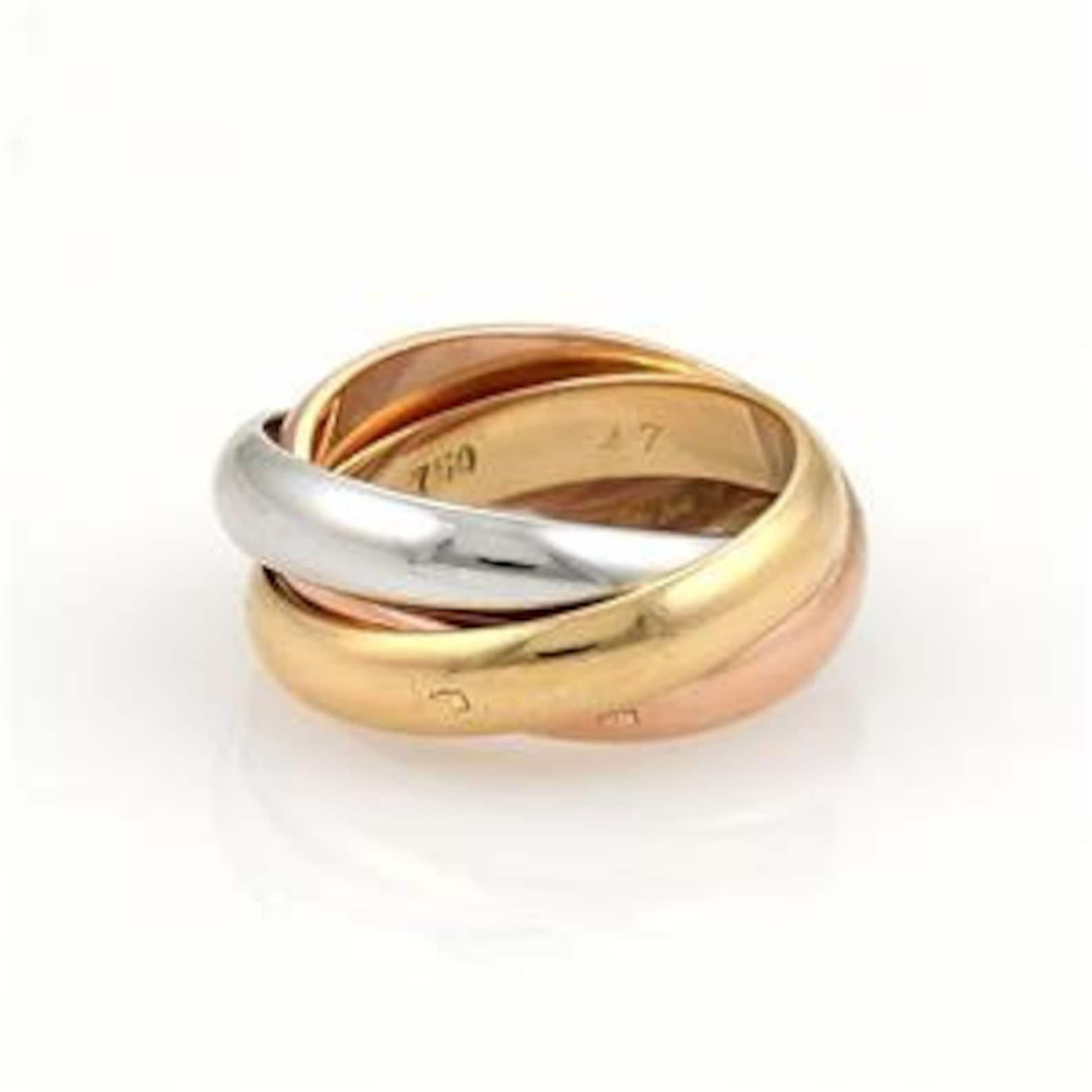 Cartier Trinity Paris 18k Tri-color Gold 4mm Rolling Band Ring EU 47-US ...