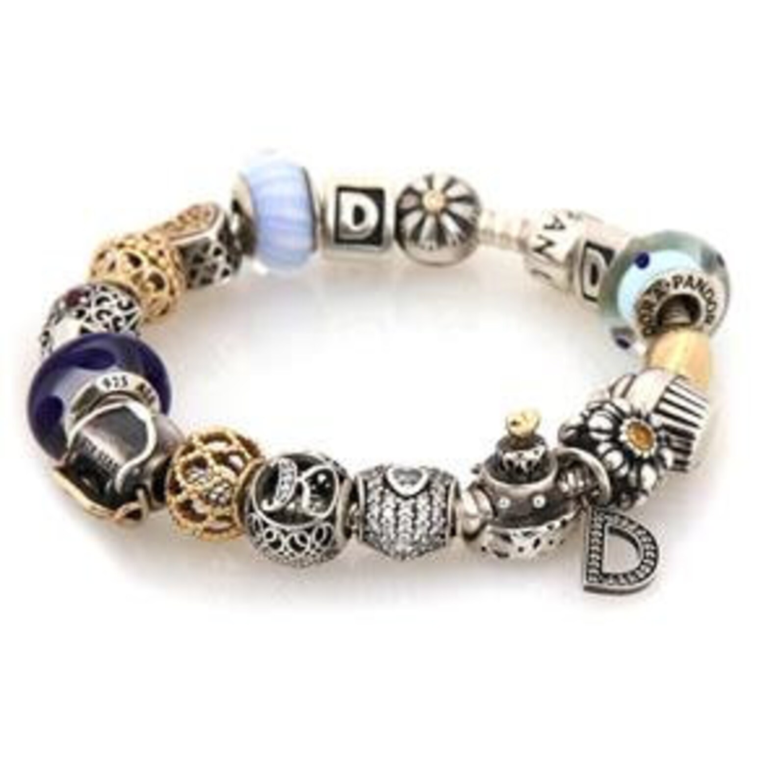 Pandora Enamel 14k Gold & Sterling CZ Slide Charms Cable Bracelet - Etsy