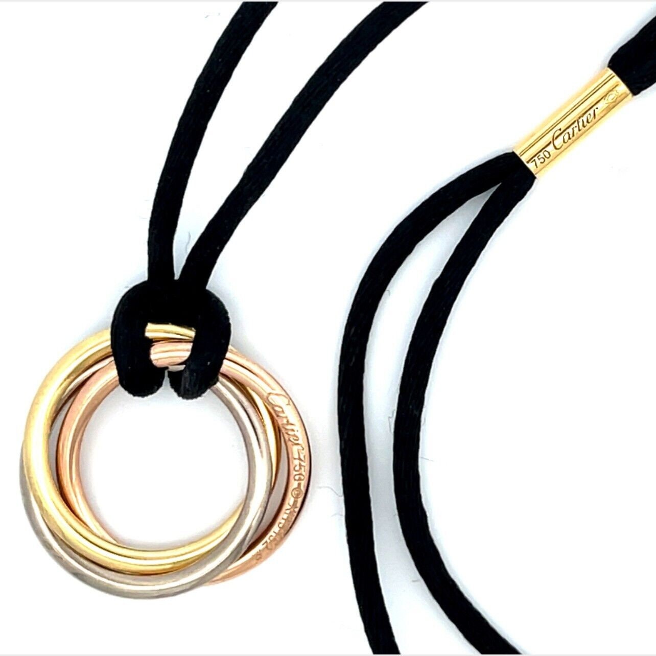 Cartier Trinity 18k Tricolor Gold Interlaced Pendant & Cord Necklace - Etsy
