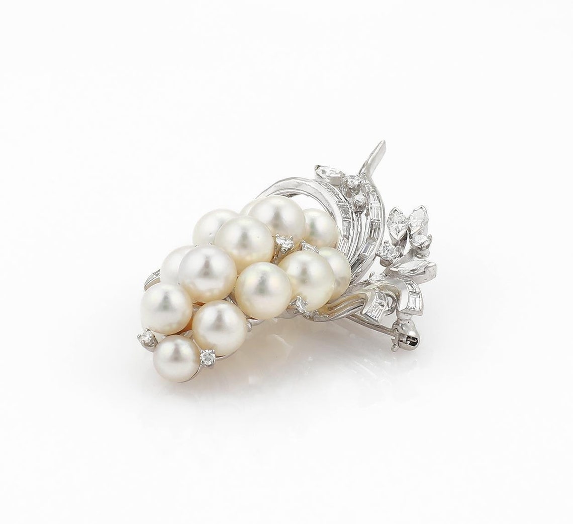 Estate 2.50ct Diamond 14k White Gold Pearls Grape Bunch Design - Etsy