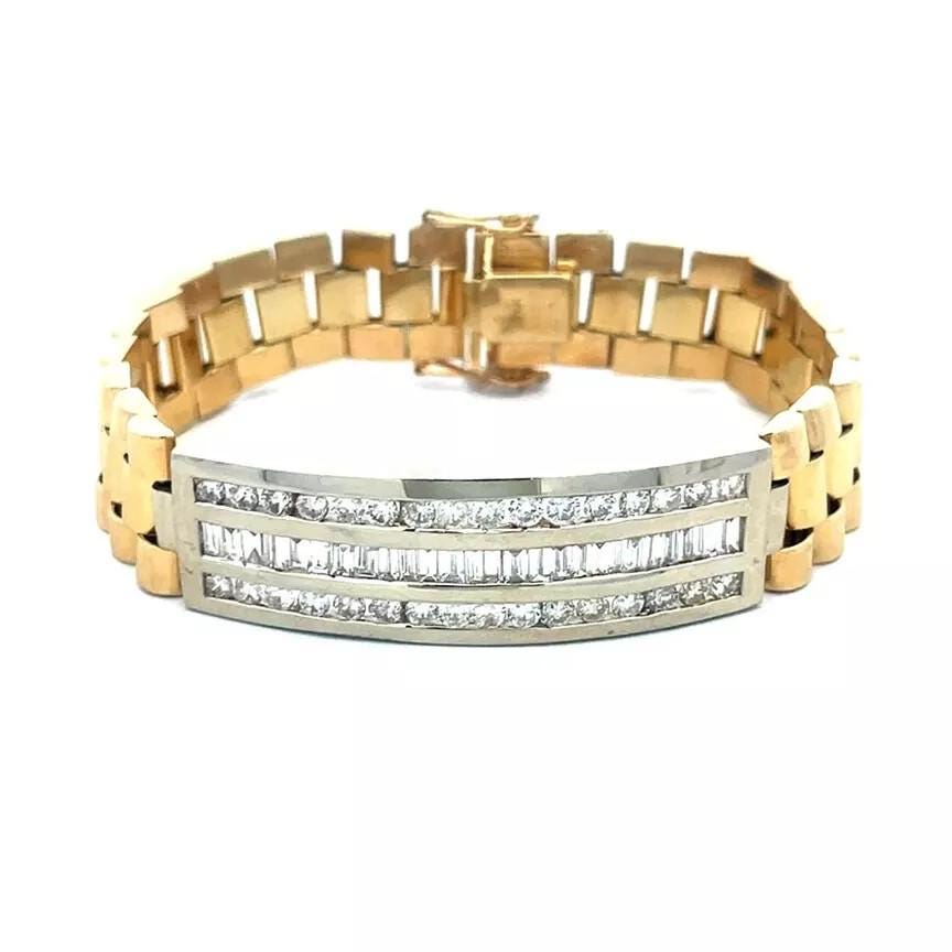 Diamond Gold Men's Bracelet Curved Bar Jubilee Link Bracelet - Etsy