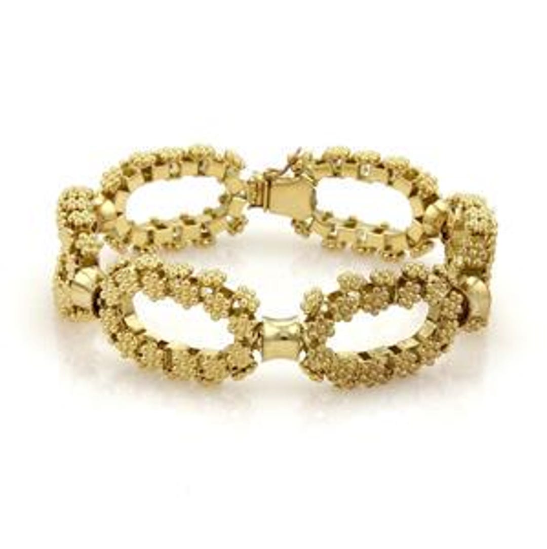 Gorgeous 18k Yellow Gold Oval Rosette Link Chain Bracelet - Etsy