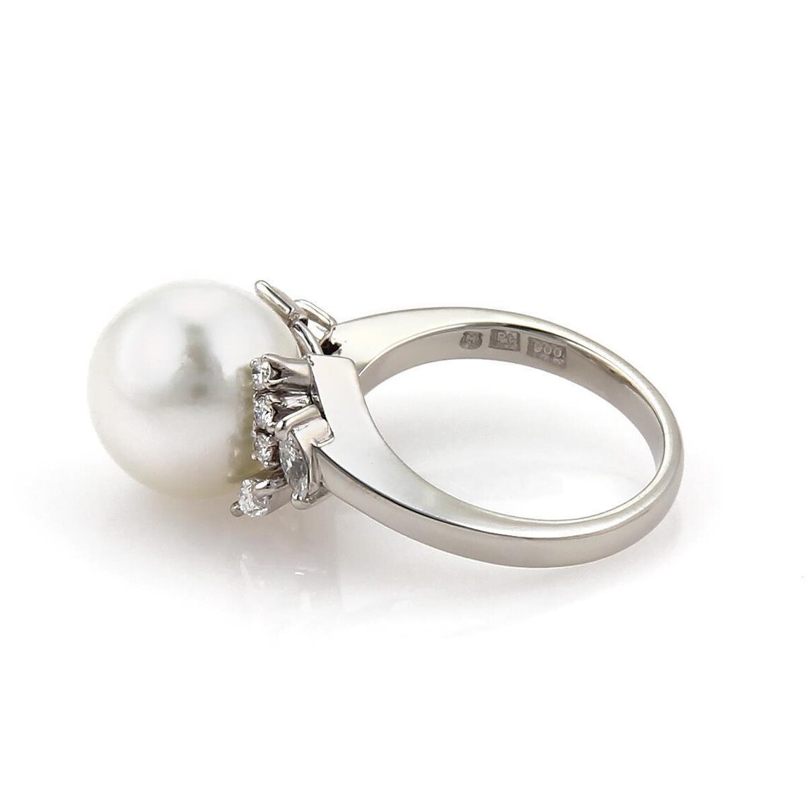 Mikimoto Diamond 10mm Akoya Pearl Platinum Cocktail Ring Size - 4.75 - Etsy