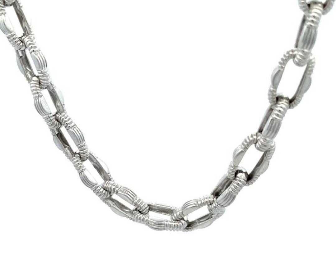 Roberto Coin Diamond Necklace 18k White Gold Textured Oval Link Chain ...
