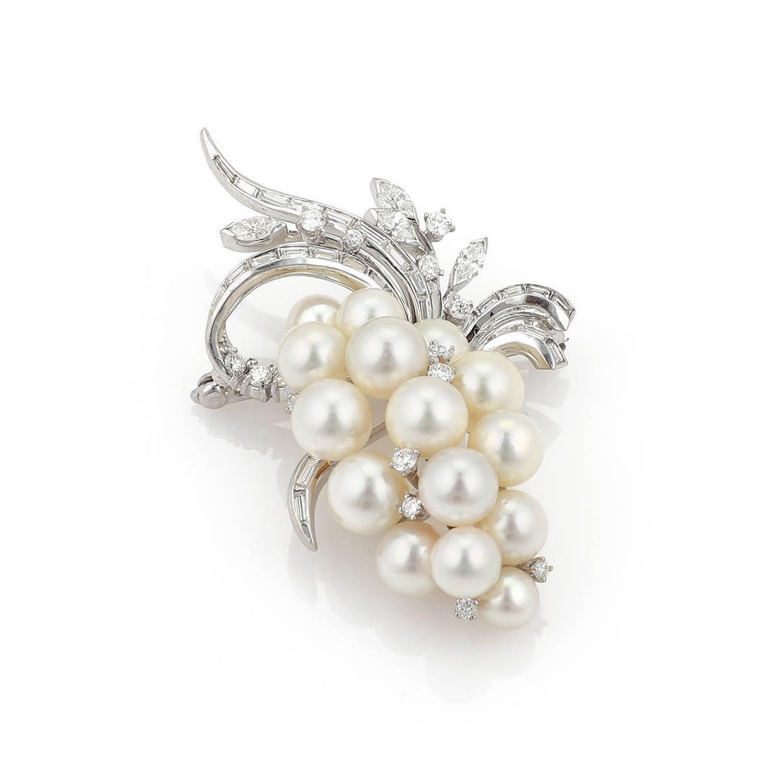 Estate 2.50ct Diamond 14k White Gold Pearls Grape Bunch Design - Etsy