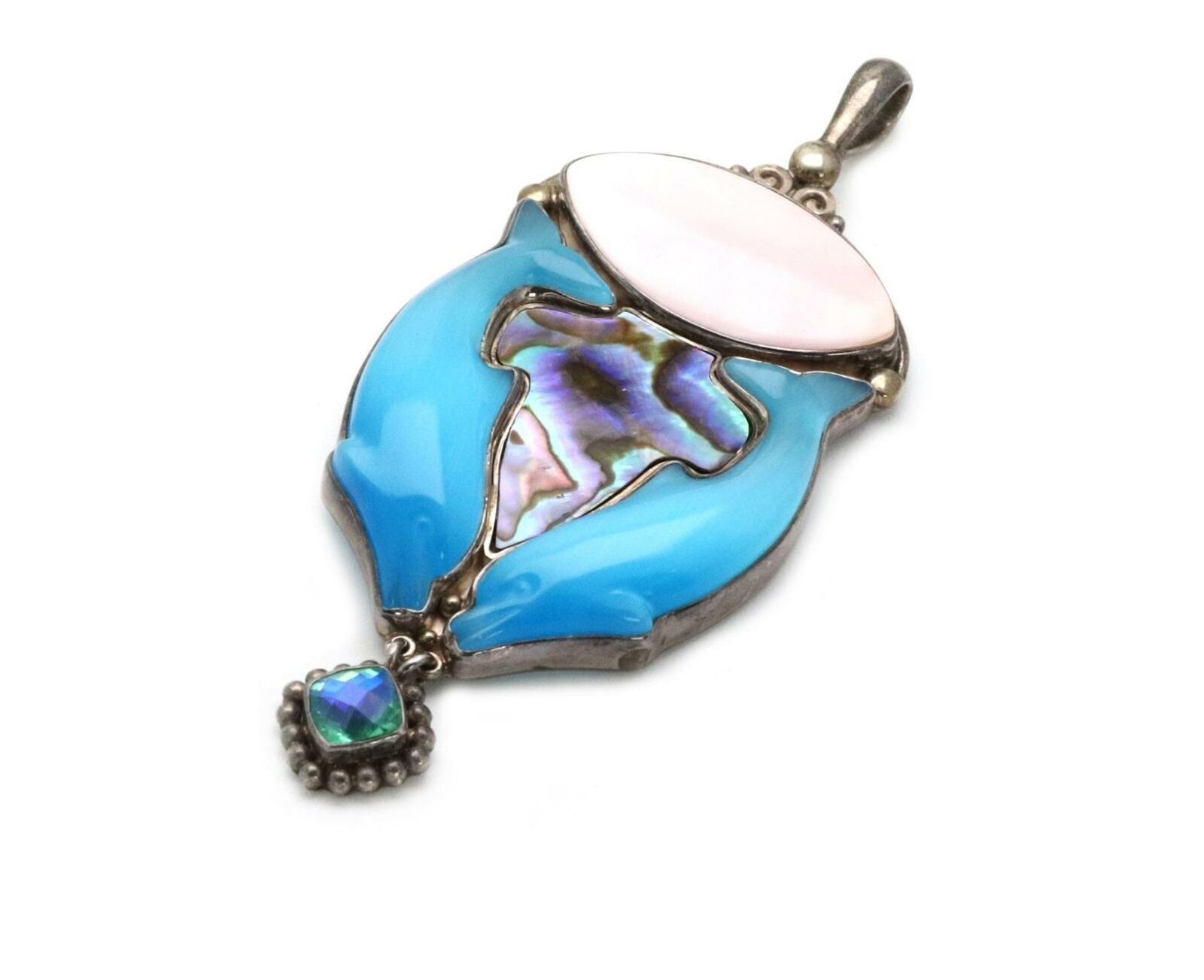 972 - Sajen Sterling Silver Shell & Multicolor Gems Large Pendant - Etsy