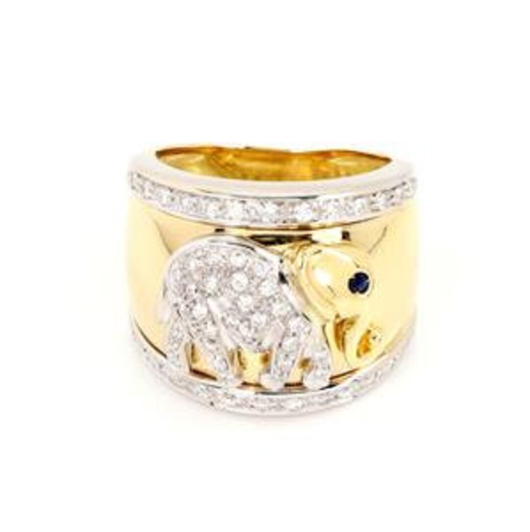 Diamond Sapphire 18k Gold Elephant Wide Band Ring Size 5 - Etsy