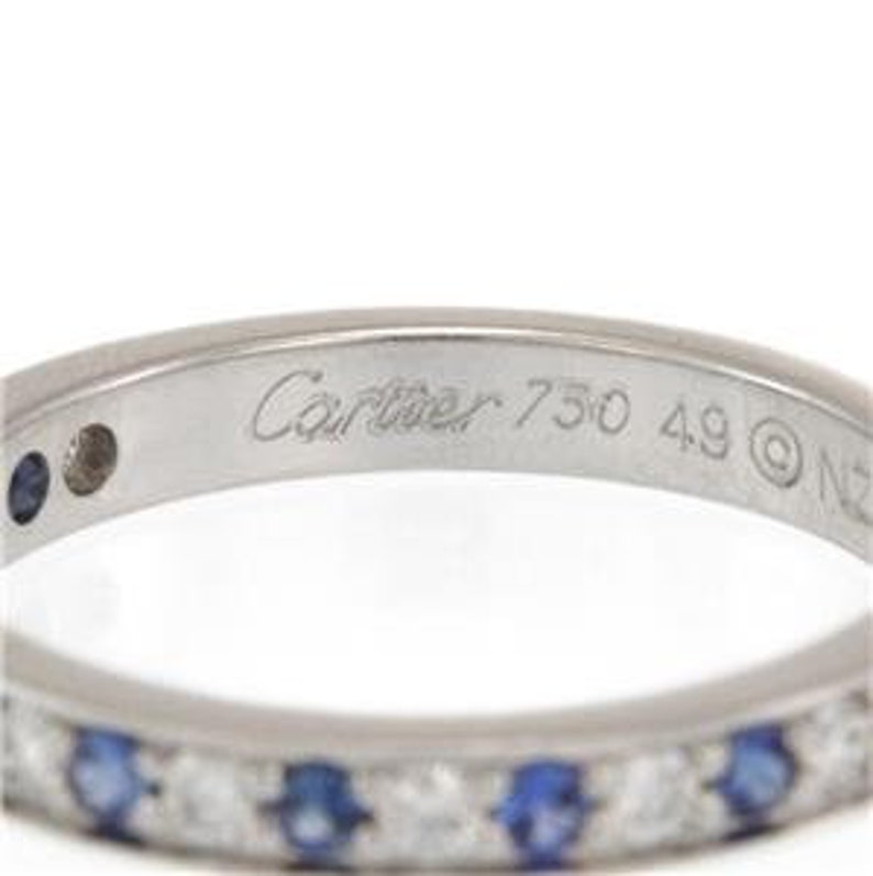Cartier Sapphire & Diamond 18k White Gold Band Ring Size 49 -US 5 Cert ...