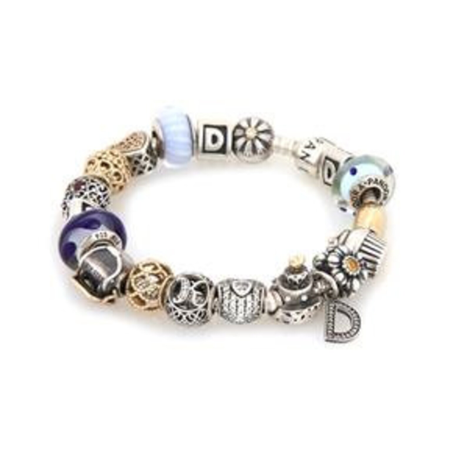 Pandora Enamel 14k Gold & Sterling CZ Slide Charms Cable Bracelet - Etsy
