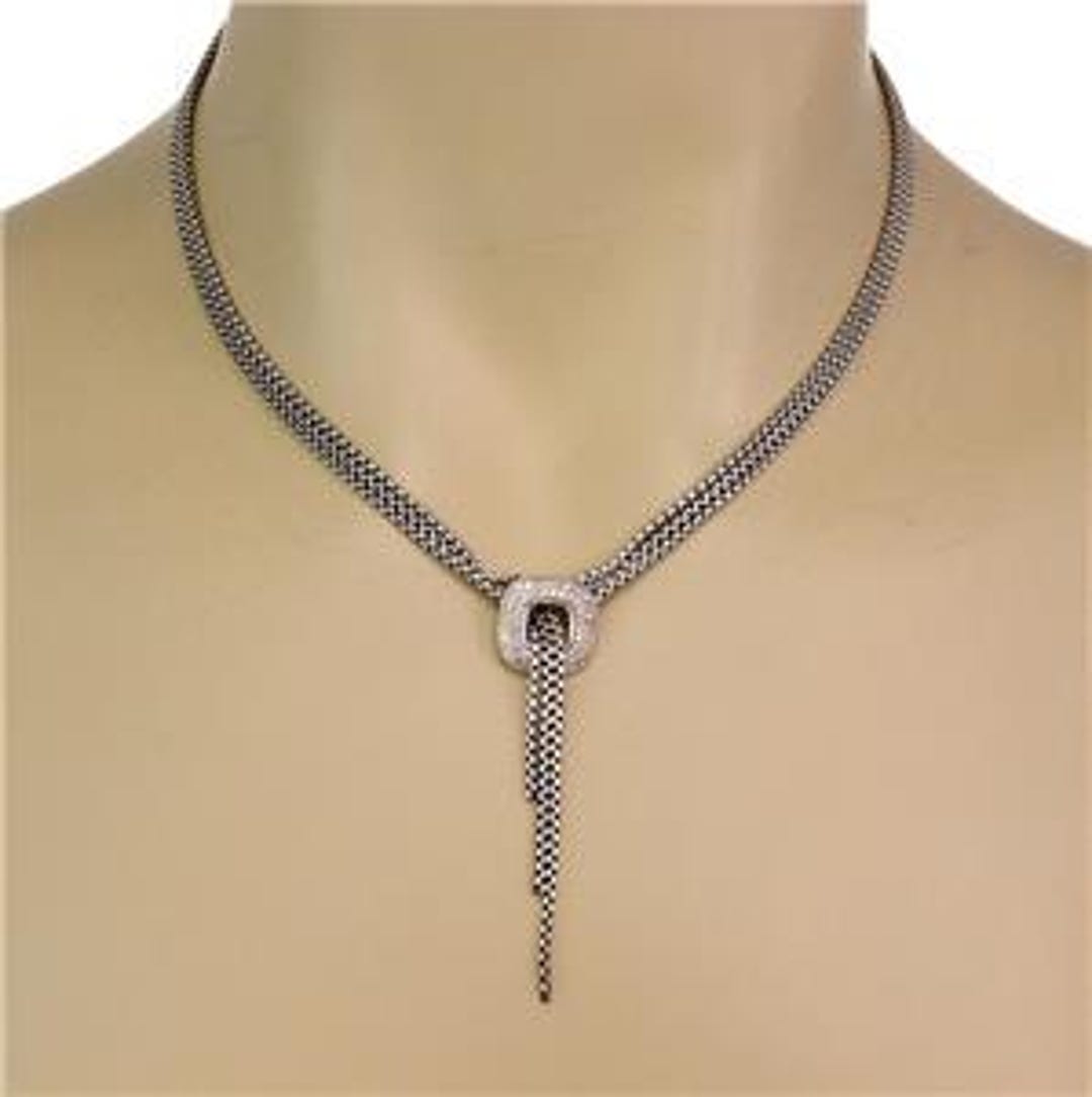 David Yurman Lariat Necklace Diamond 925 Silver Square Pendant Chain - Etsy