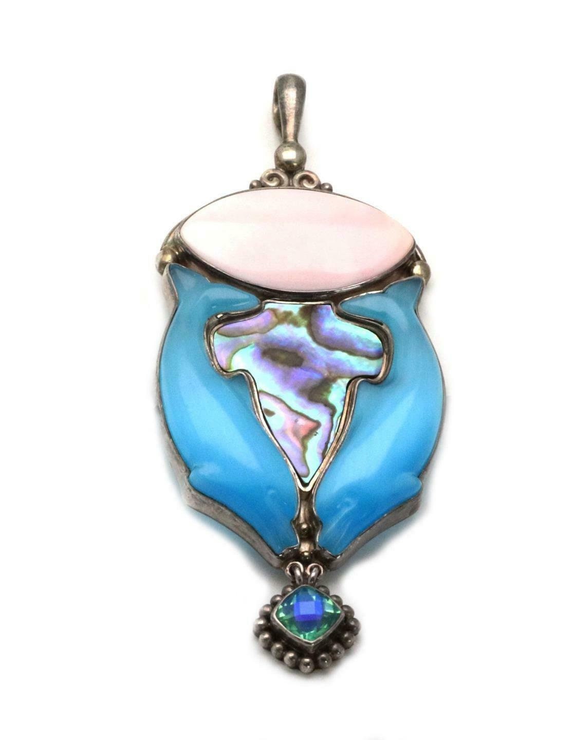 972 - Sajen Sterling Silver Shell & Multicolor Gems Large Pendant - Etsy