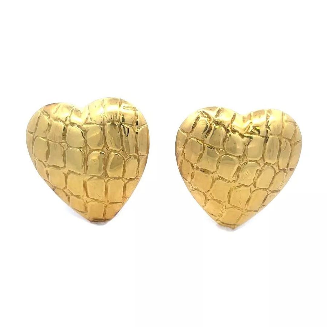 Gucci Couture Heart Earrings 18k Yellow Gold Cobblestone Puff Style ...