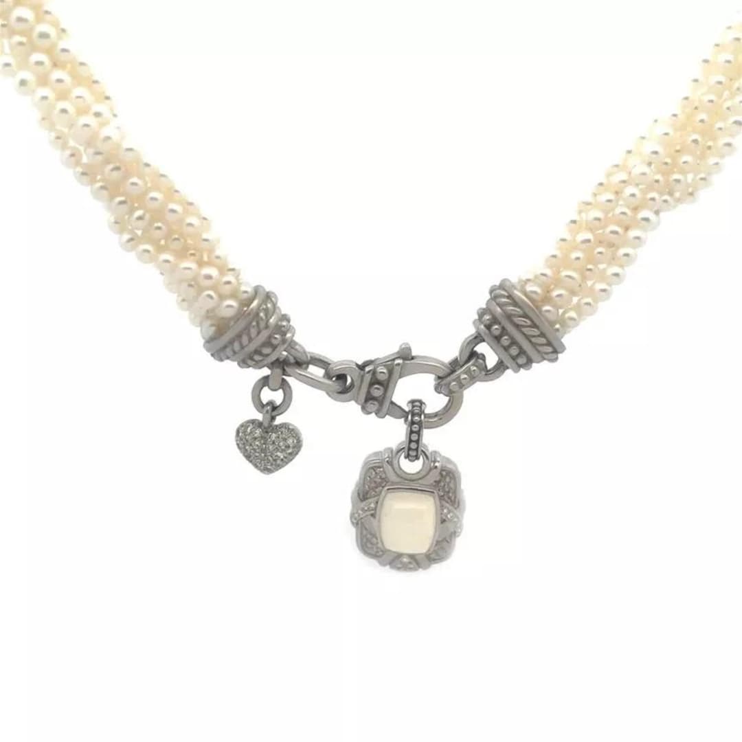Judith Ripka Diamond Pearls Necklace 18k White Gold Torsade 8 Strand - Etsy