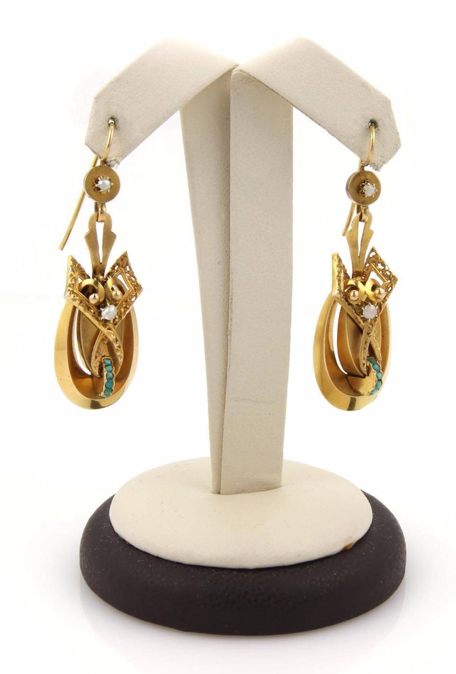 Victorian Era 18k Ygold Pearls & Turquoise Bracelet Earrings Brooch Set ...