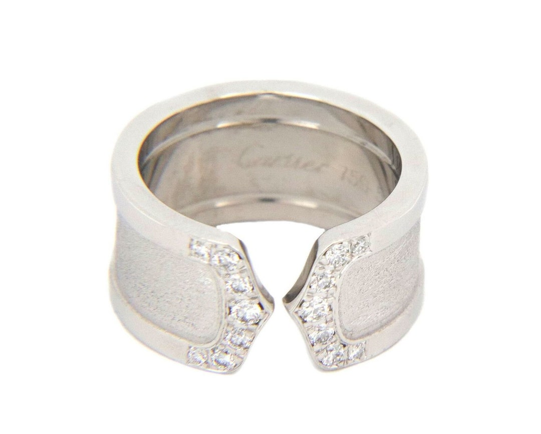 Cartier Double C Diamond 18k White Gold 10mm Wide Band Ring Size 51-US ...