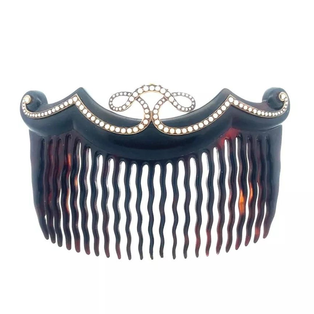 Victorian Pearls Gold Hair Comb Crown Top 14k Yellow 5
