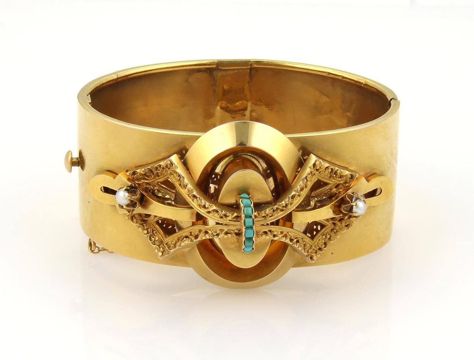 Victorian Era 18k Ygold Pearls & Turquoise Bracelet Earrings Brooch Set ...