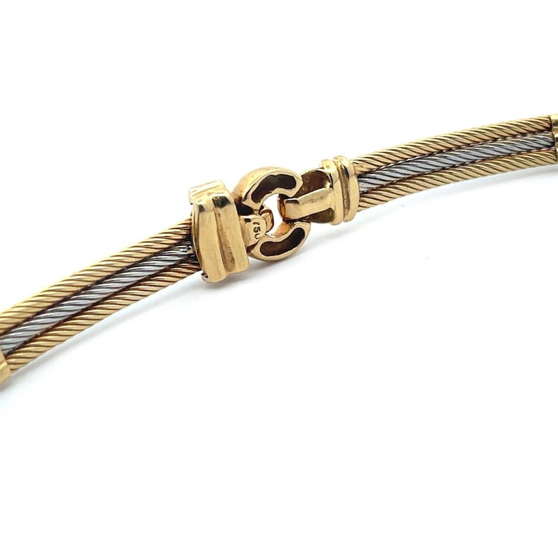 Diamond 18k Gold Triple Cable Wire Curved Section Link Collar Necklace ...