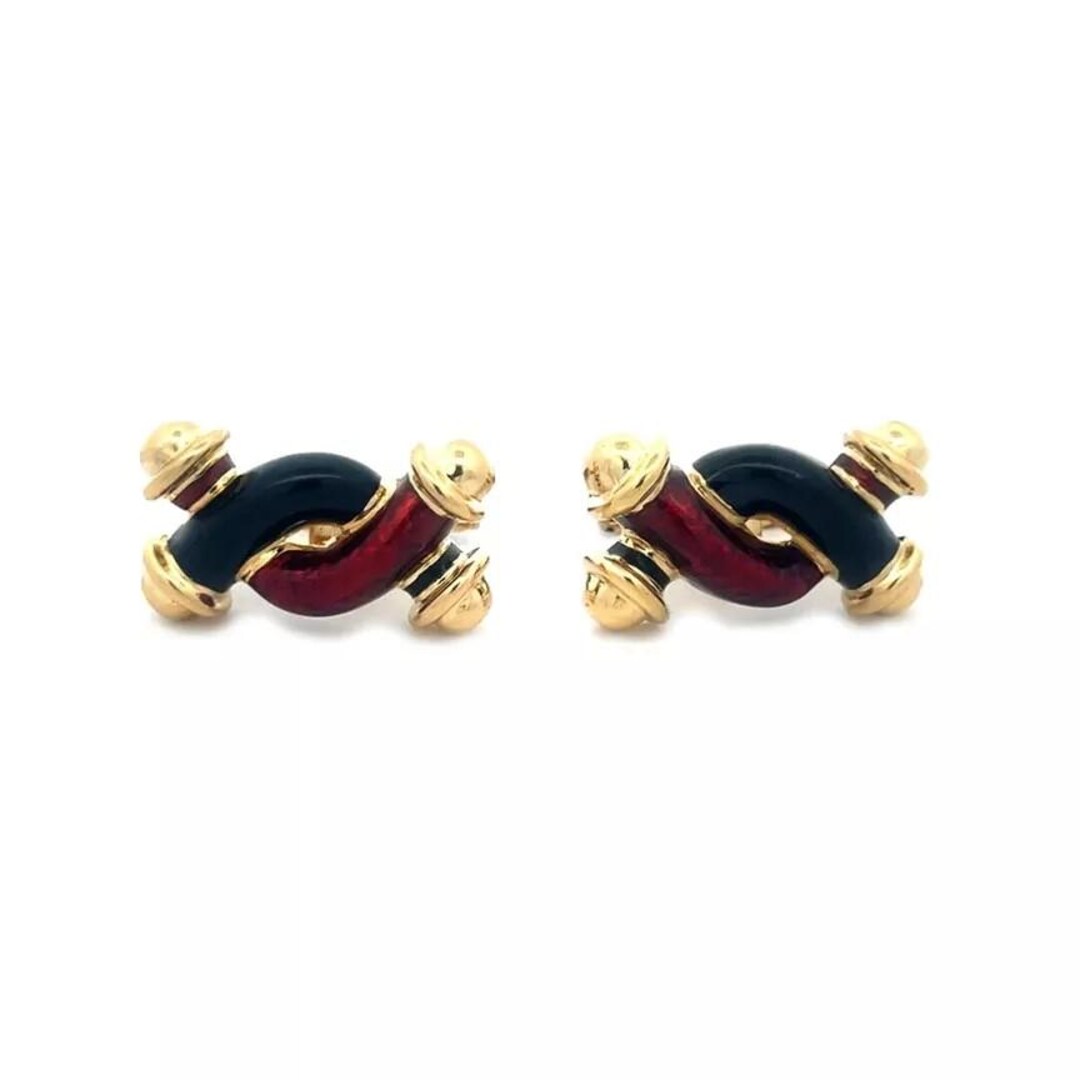 David Webb Gold Cufflinks 18k Yellow Enamel Interlaced Style - Etsy