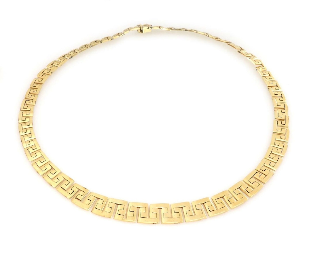 Classic 18k Yellow Gold Greek Design Link Graduated Collar Necklace - Etsy