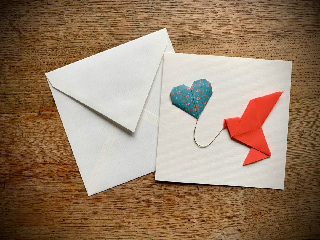 Double Origami Orange Dove Card and Turquoise Heart - Etsy