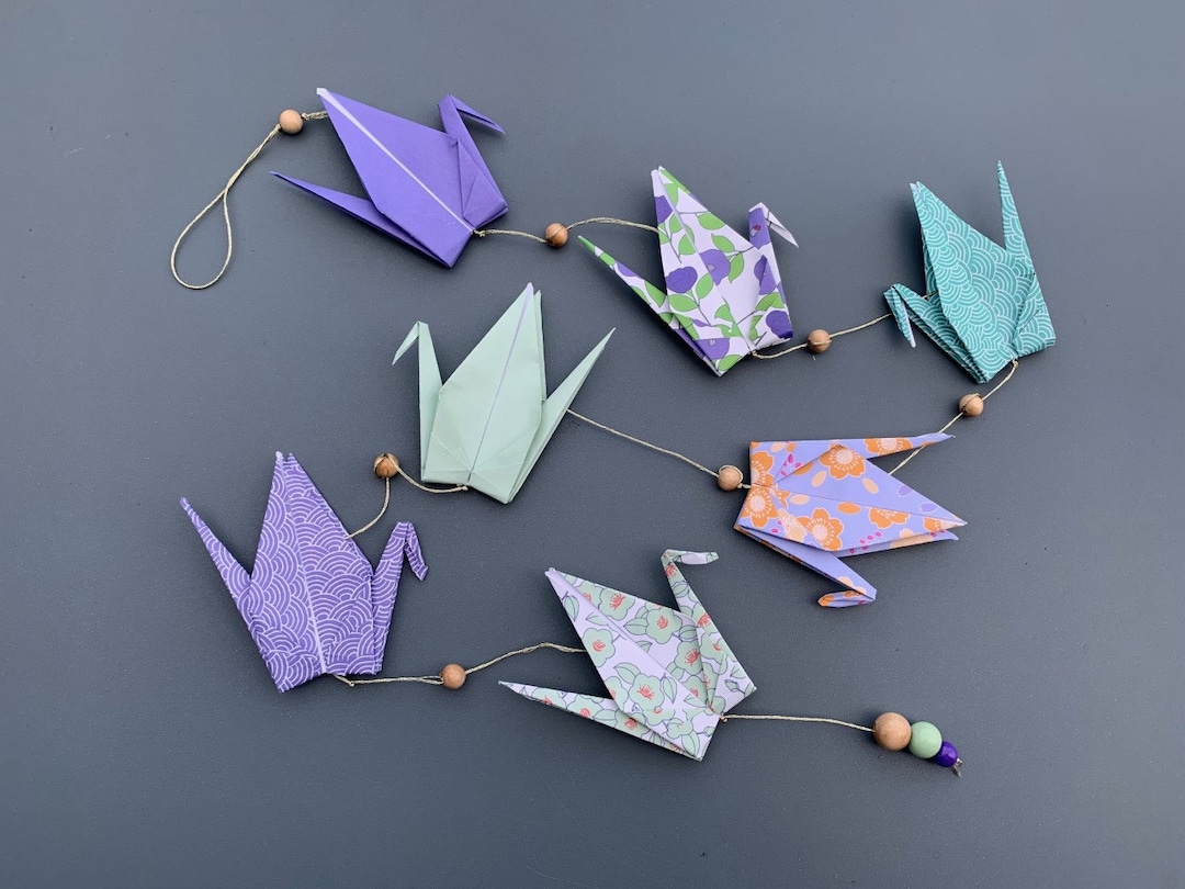Green and Purple Origami Crane Garland - Etsy