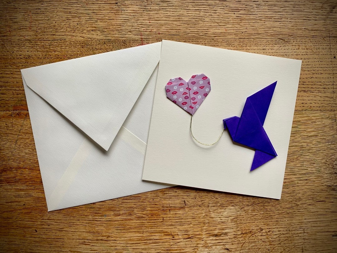 Double Origami Card Purple Dove and Pink Heart - Etsy Australia