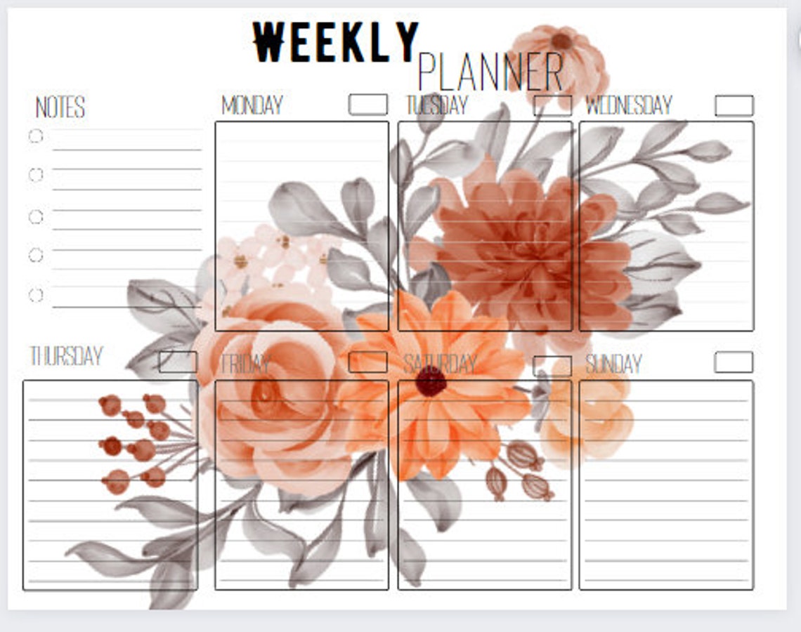 Horizontal Weekly Floral Planner Printable - Etsy