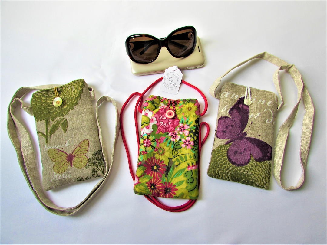 Shoulder Strap Pouch or Neckband Phone Fabric Flowers - Etsy