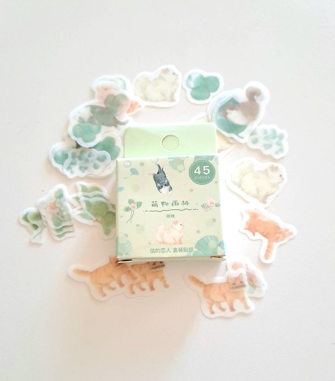 Japanese Paper Stickers 45 Pieces Little Cat Flowers - Etsy