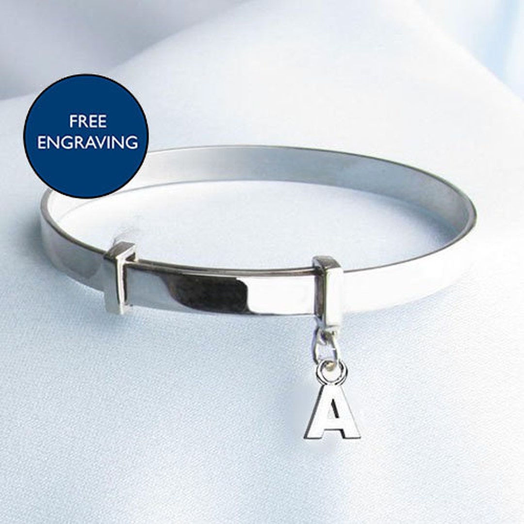 A Silver Initial Bangle Girls Bangle, Adult Bangle, Boys Bangle, Girls ...