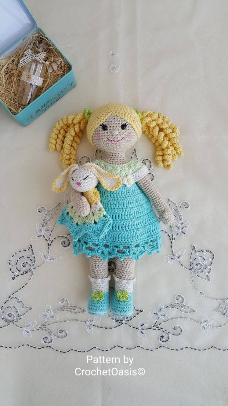 Cute Girl Doll CROCHET PATTERN, Crochet Lovey, Crochet Bunny, Crochet ...