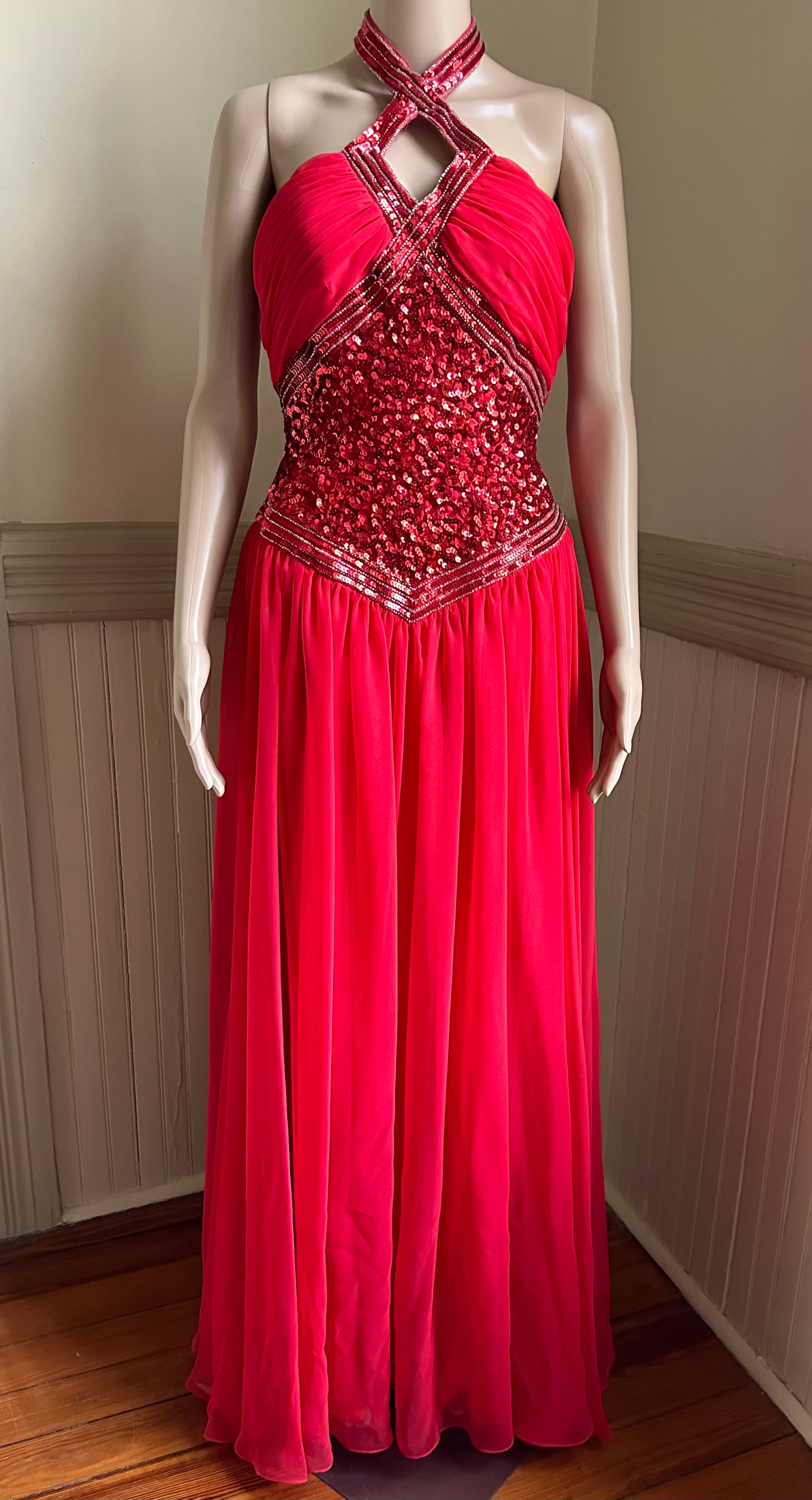 Vintage Prom Dress Red Sequins and Chiffon Mike Benet Size 10 - Etsy