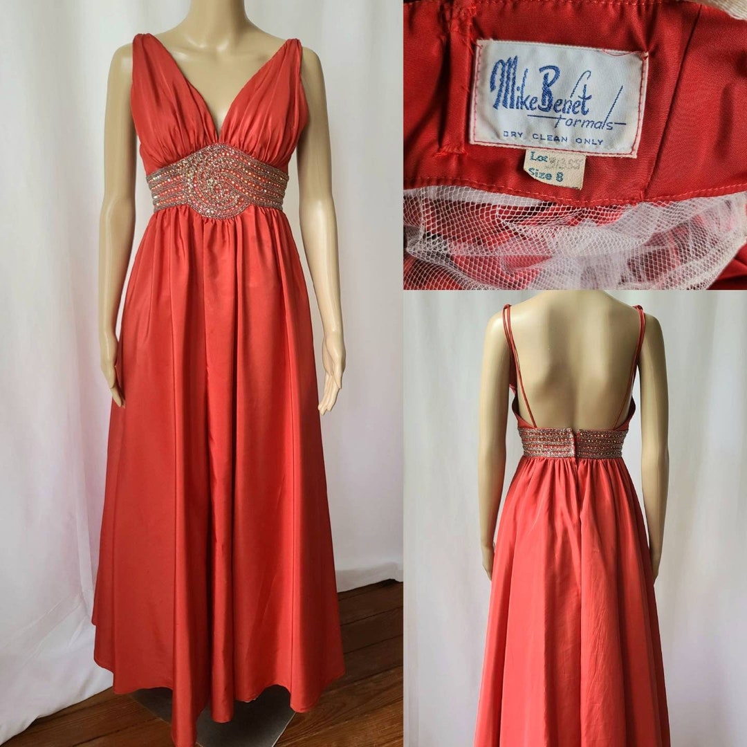 Vintage Prom Dress Mike Benet Red Satin Ball Gown Size Small - Etsy