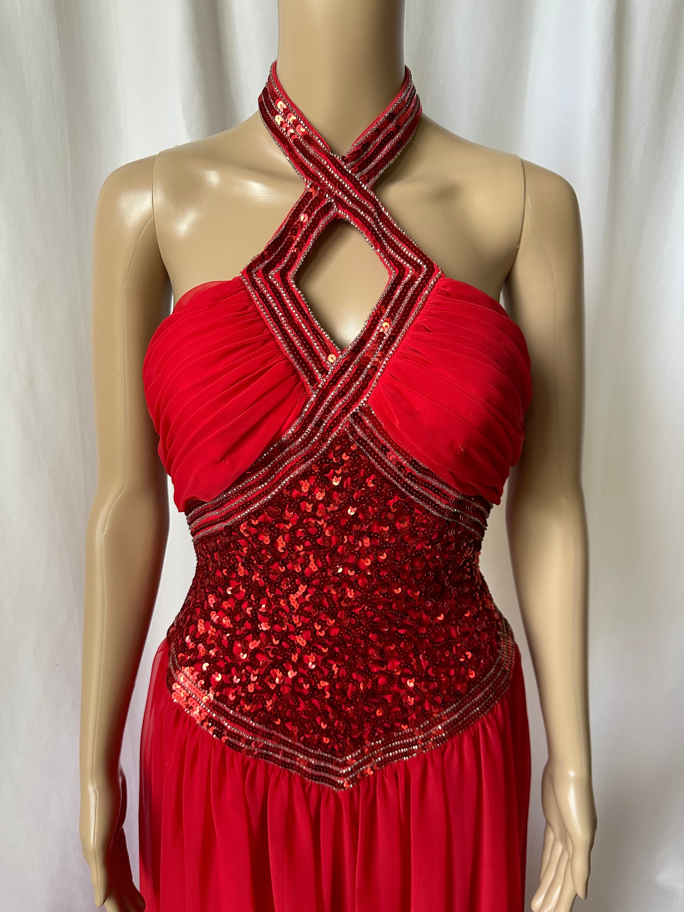 Vintage Prom Dress Red Sequins and Chiffon Mike Benet Size 10 - Etsy