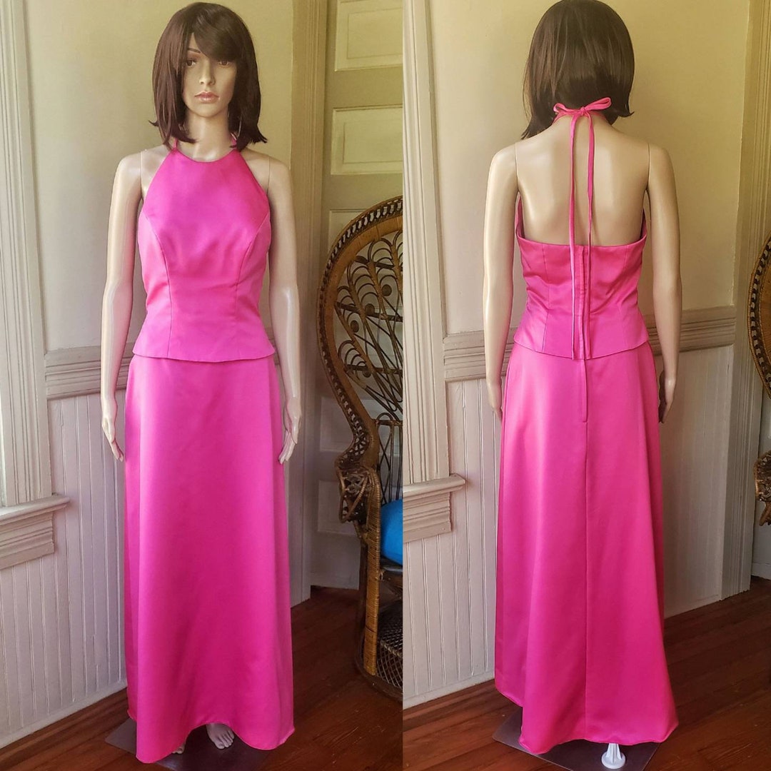 90s Prom Dress Y2K Prom Dress Hot Pink Alfred Angelo Halter - Etsy