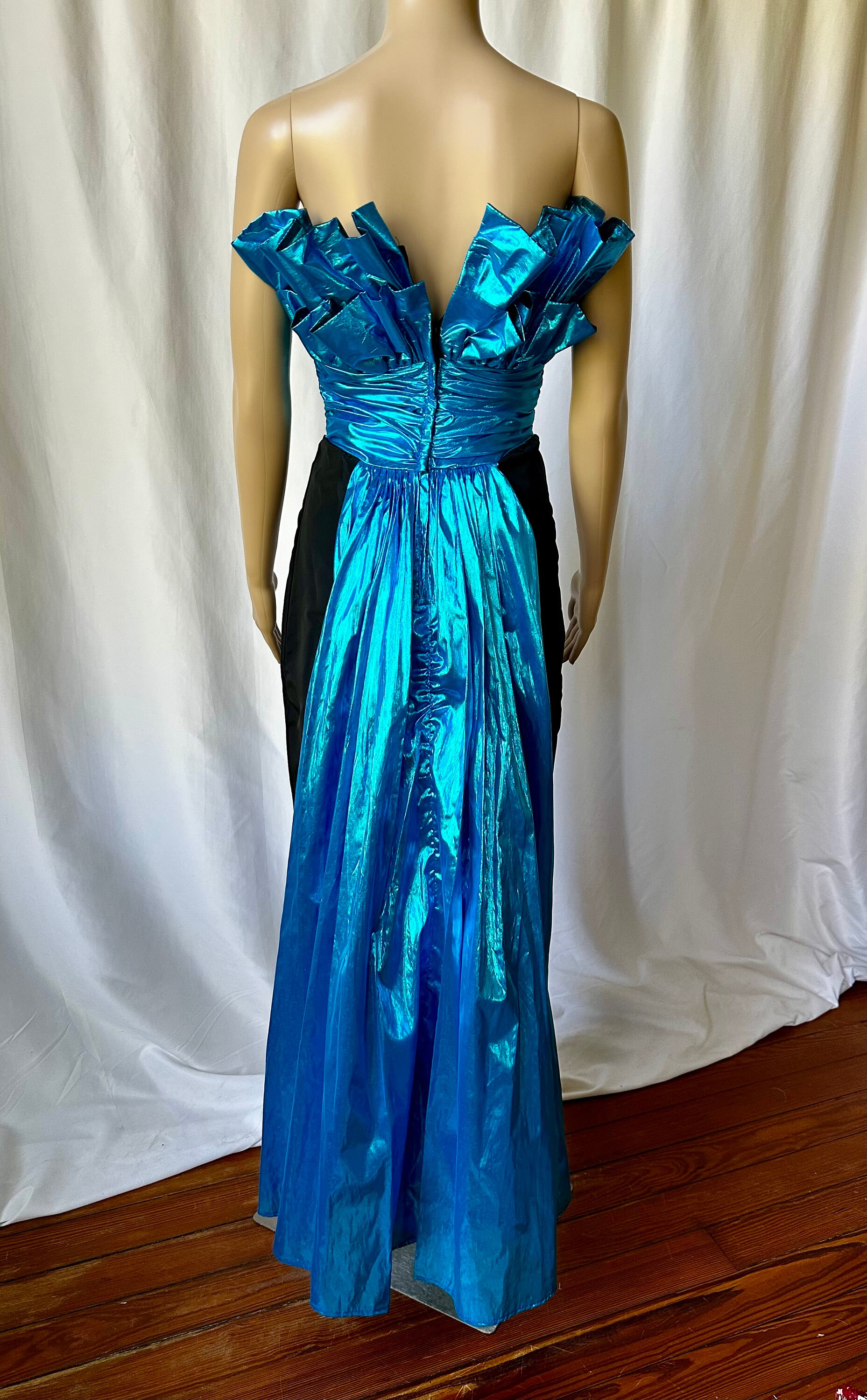 80s Prom Dress Black Gunne Sax Blue Lamè Ruffles Size XS/S - Etsy