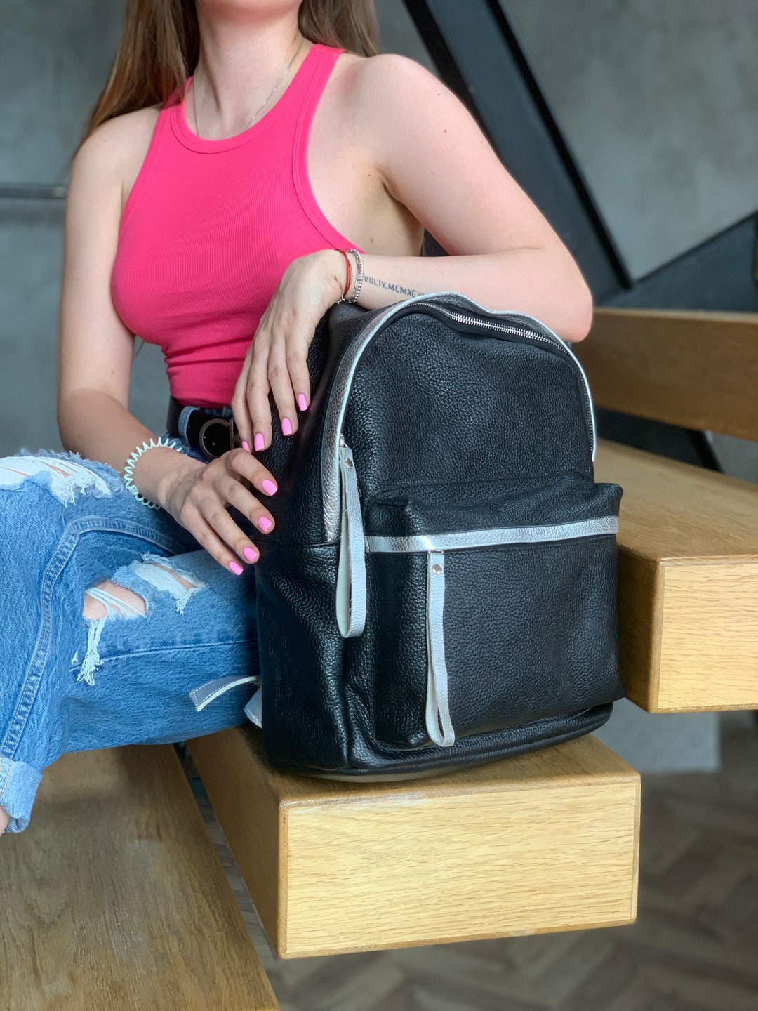 Large Leather Backpack Purse for Women, Backpack Made of Genuine ...