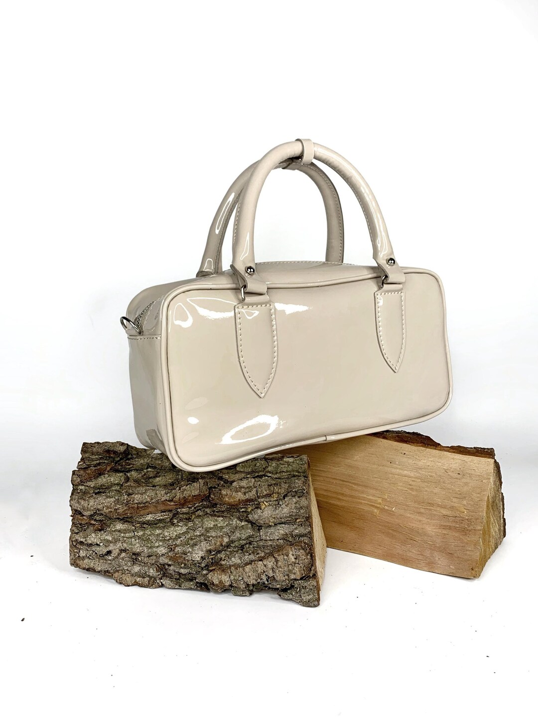 Beige Patent Leather Shoulder Bag, Ivory Leather Bag, Gift for Her ...