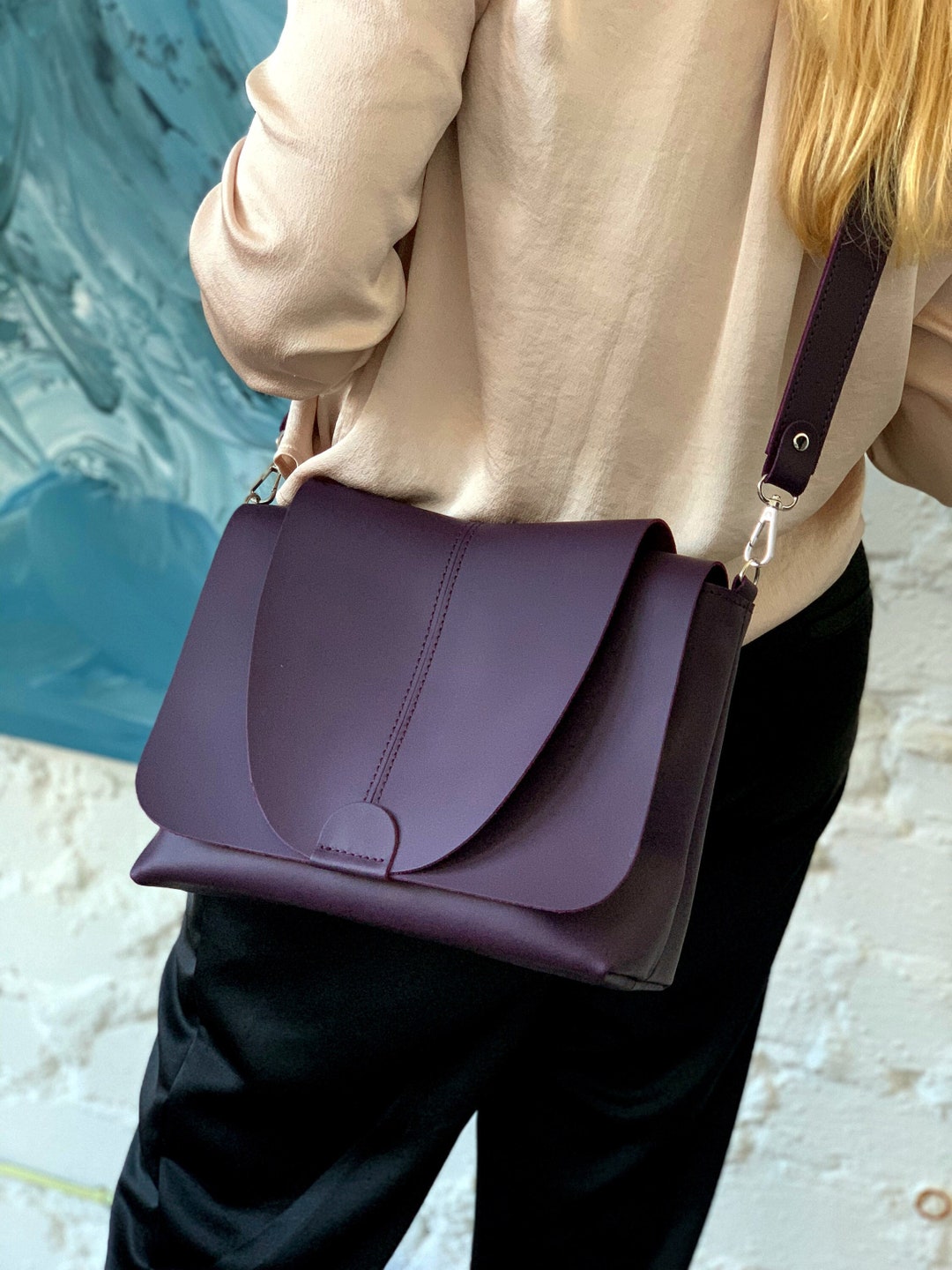 Available in 17 Colors! Purple Crossbody With Flap, Bag With Wide ...