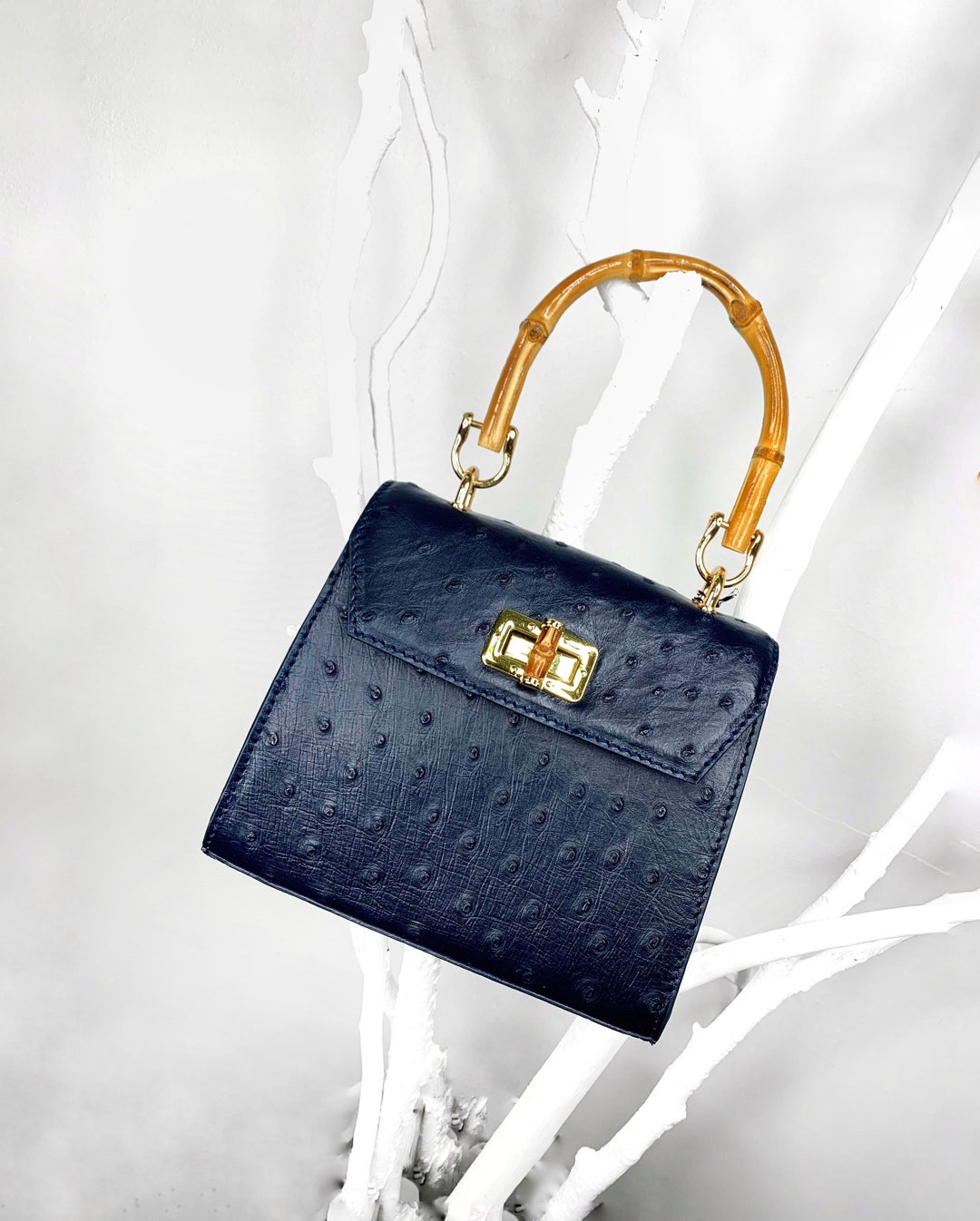 Available in 5 Colors! Blue Ostrich Leather Crossbody, Genuine Ostrich ...