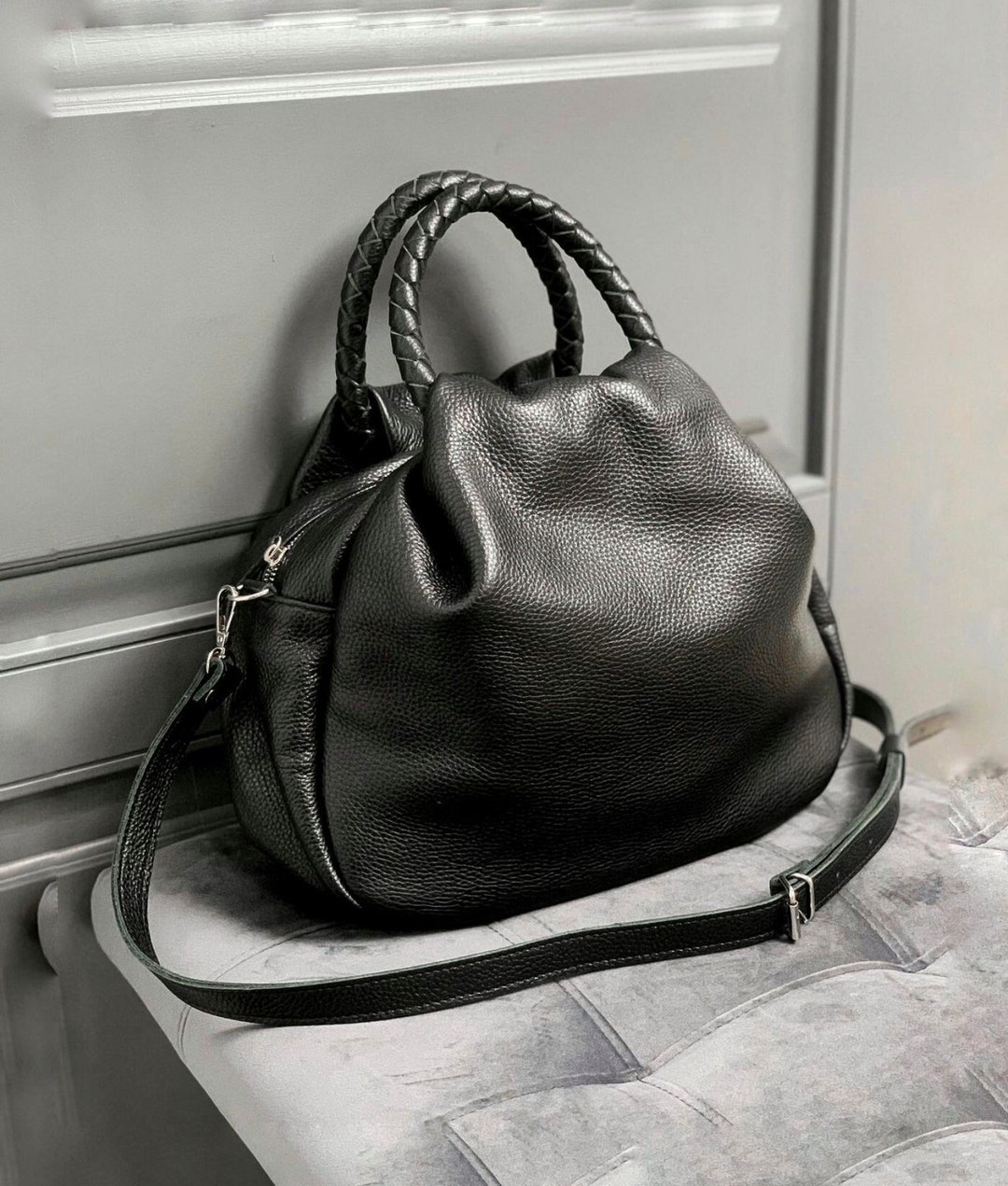 Black Shoulder Bag, Genuine Leather Handbag, Bag for Woman, Handbag for ...