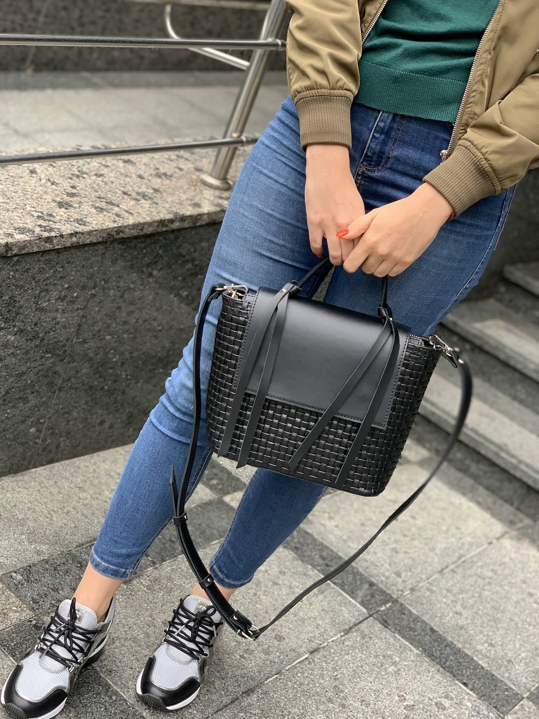 Braided Leather Handbag, Medium Size Bag Made of Genuine Leather With ...