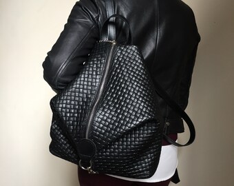 Black Leather Backpack | Etsy