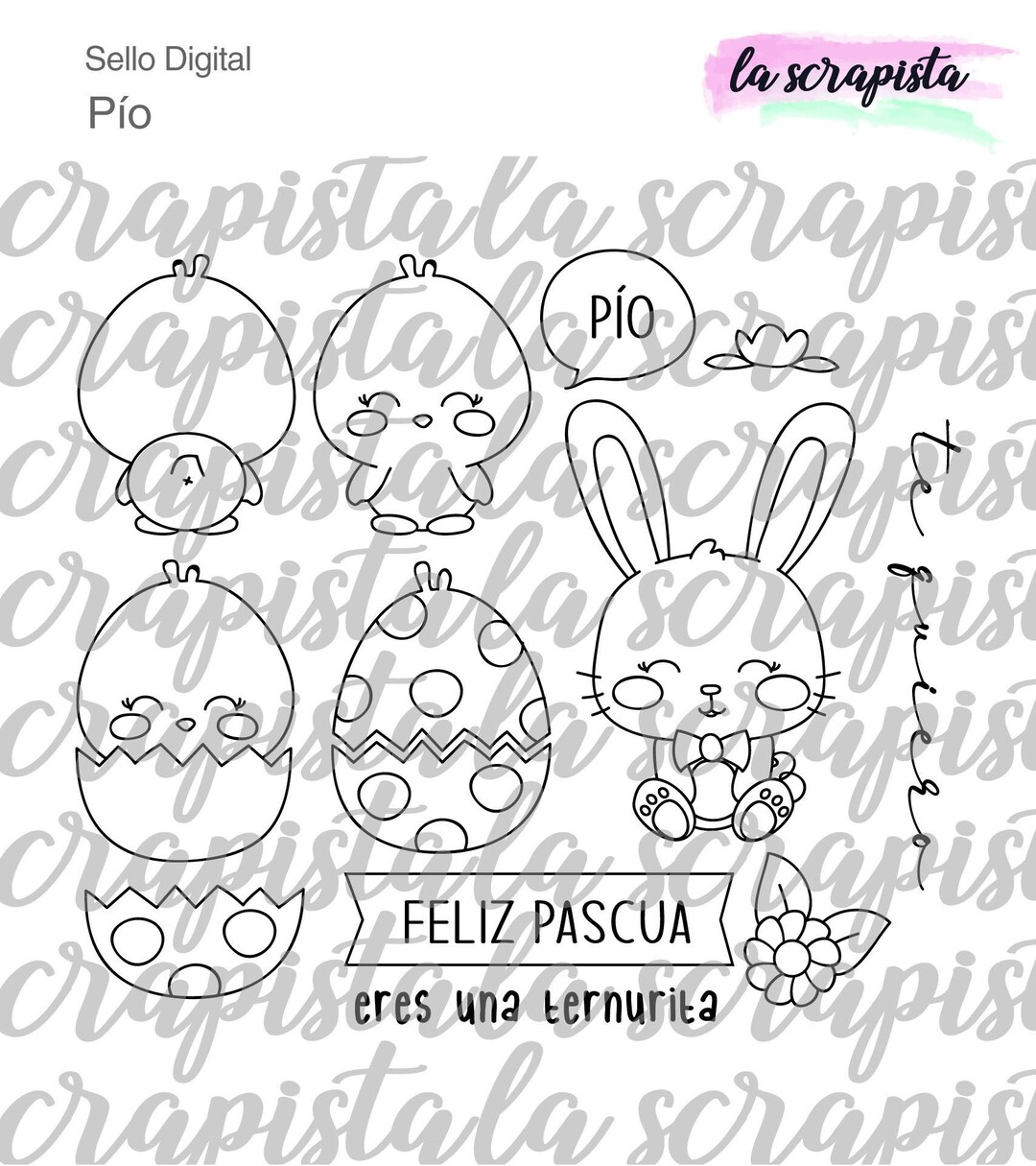 Sello digital Pío stamp, digital, scrap, stempel, easter, love, pascua ...