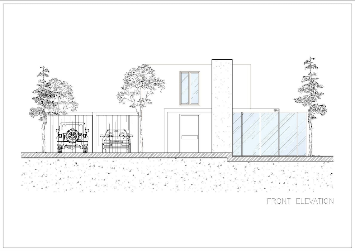 Modern Two-story Open Concept House Plan, 1 Bed En-suite, 1.5 Bath, Living Glassroom, 2-car ...