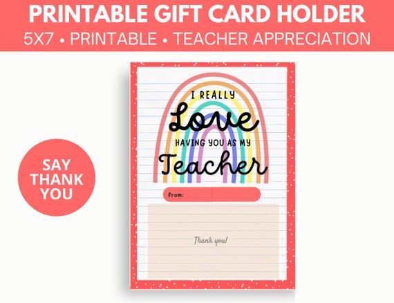 Printable Teacher End of Year Appreciation Gift Card Holder | Etsy