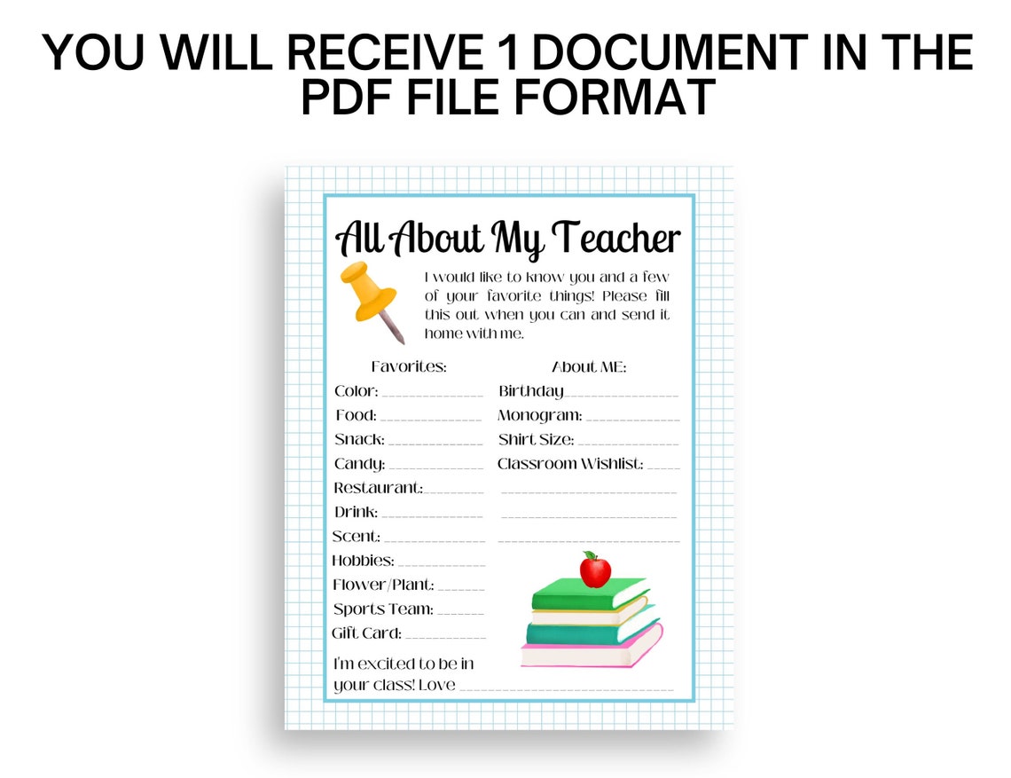 All About My Teacher Gift Information Sheet | First Day of School | Get ...